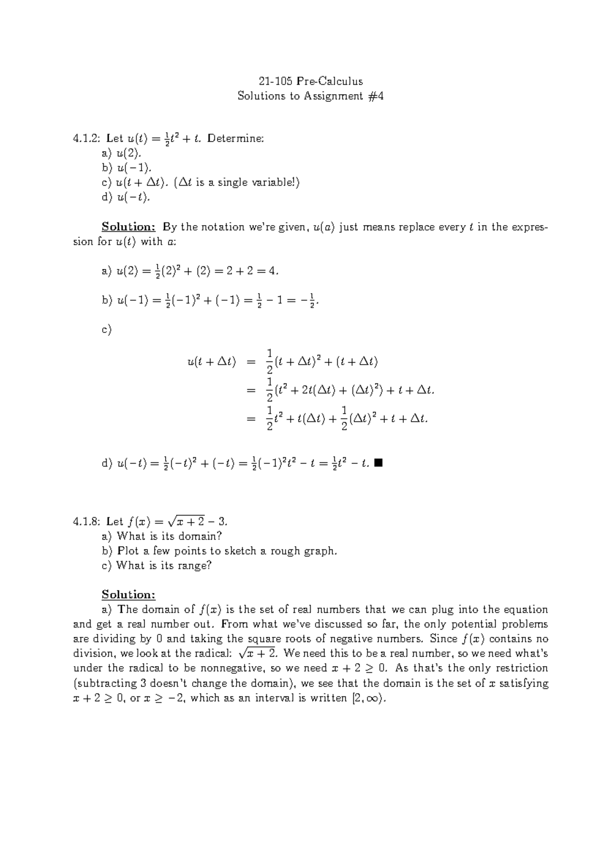 A4sols - Summer 2007. Key. - 21-105 Pre-Calculus Solutions to ...