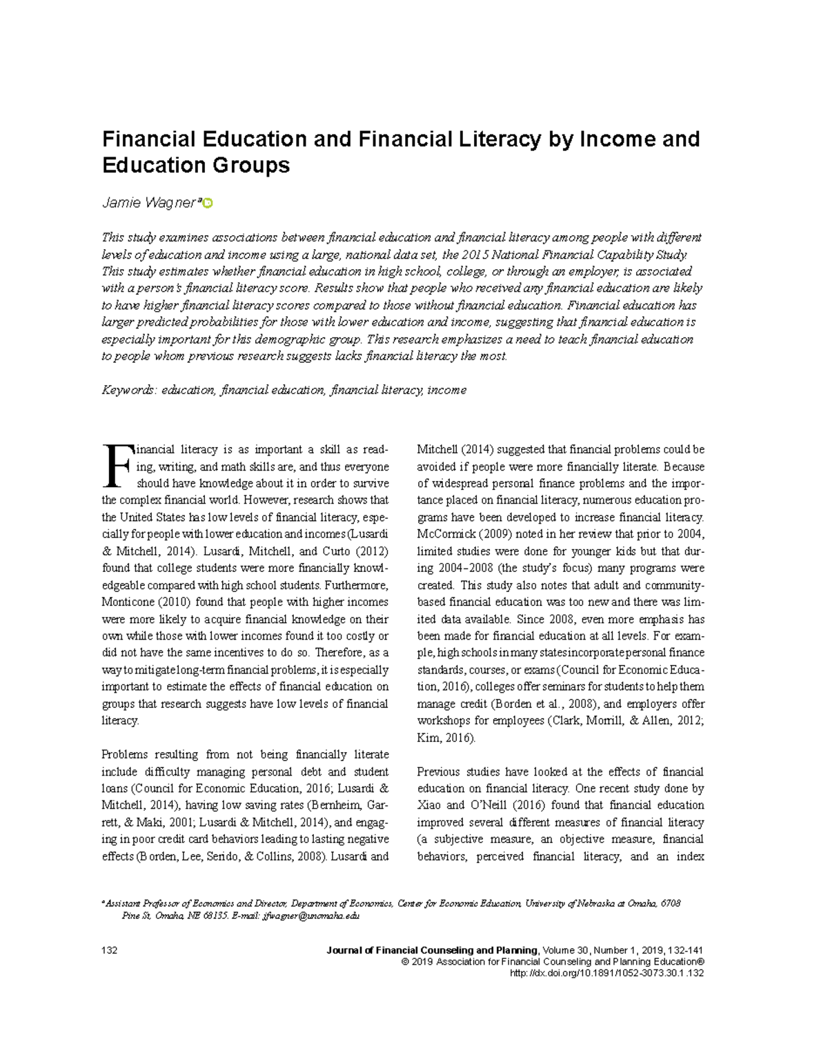 Research Literature - Financial Education and Financial Literacy by ...