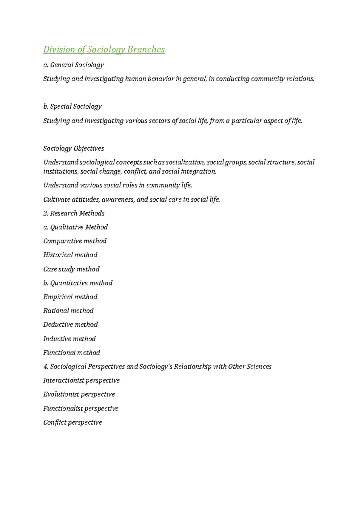 Division of Sociology Branches - General Sociology Studying and ...
