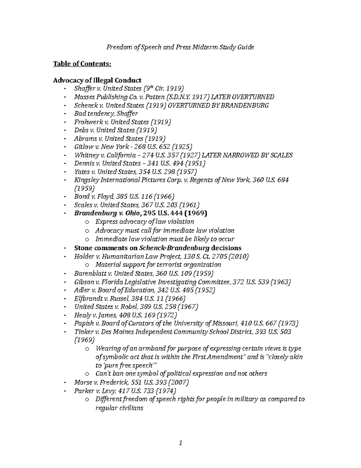 Freedom of Speech and Press Final Study Guide - Freedom of Speech and ...