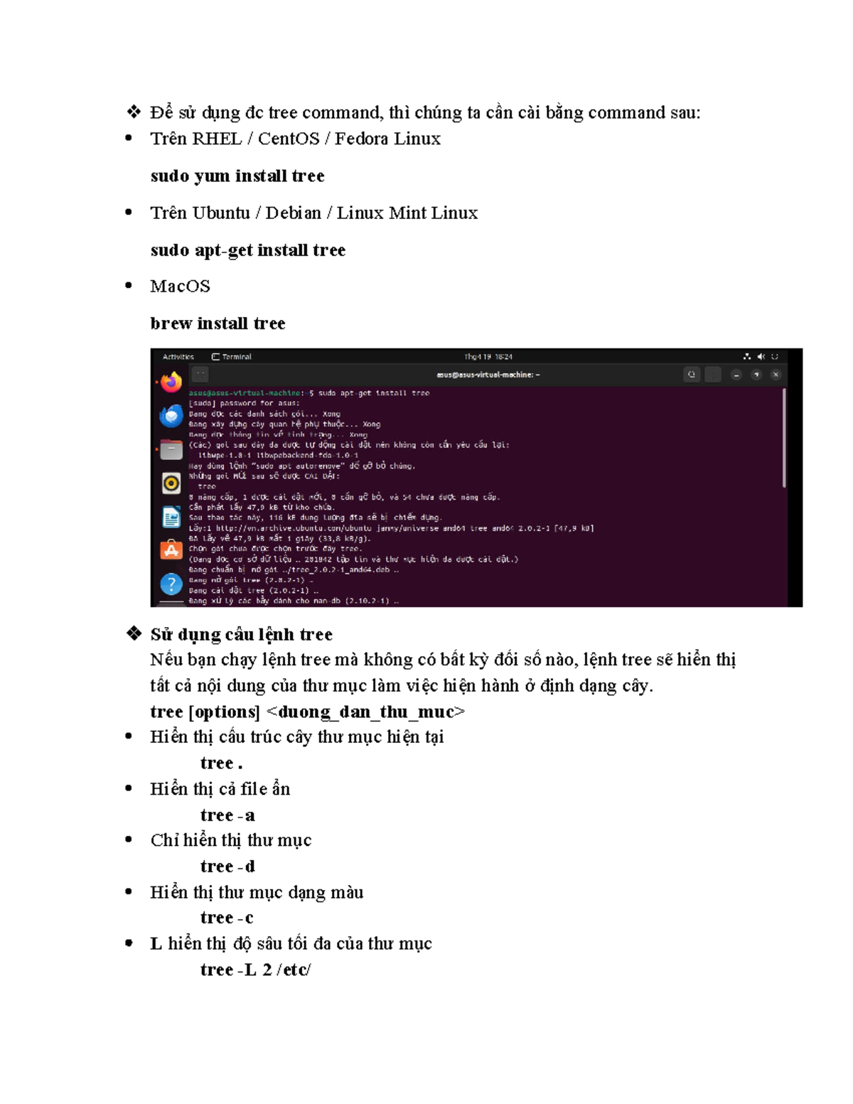Cấu Trúc Tree Để Sử Dụng đc Tree Command Thì Chúng Ta Cần Cài Bằng Command Sau Trên Rhel