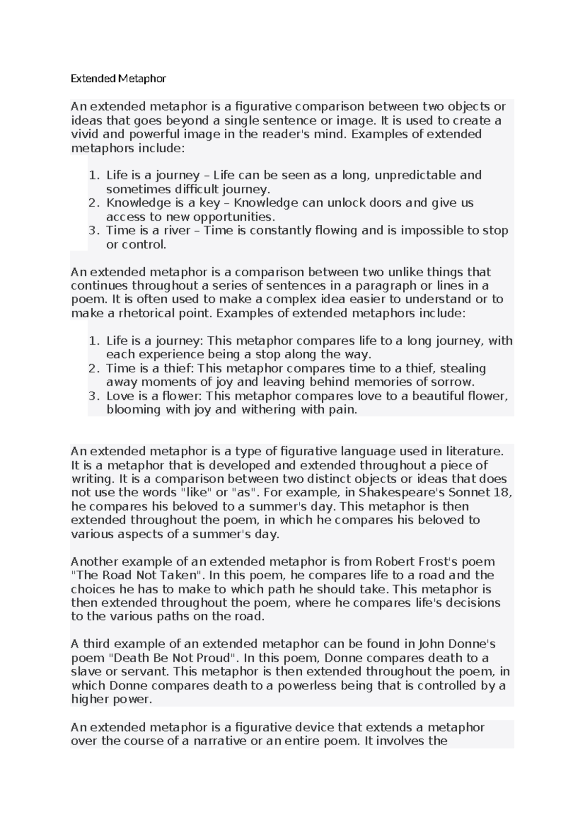 Extended Metaphor - It is used to create a vivid and powerful image in ...