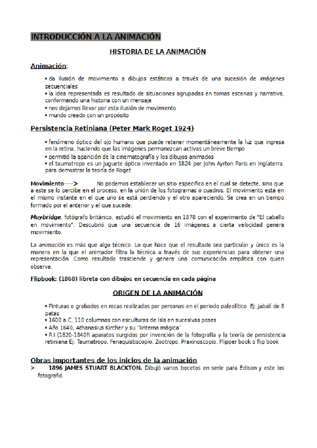 resumen p1 intro animacion - Introducción a la Animación Digital - Studocu