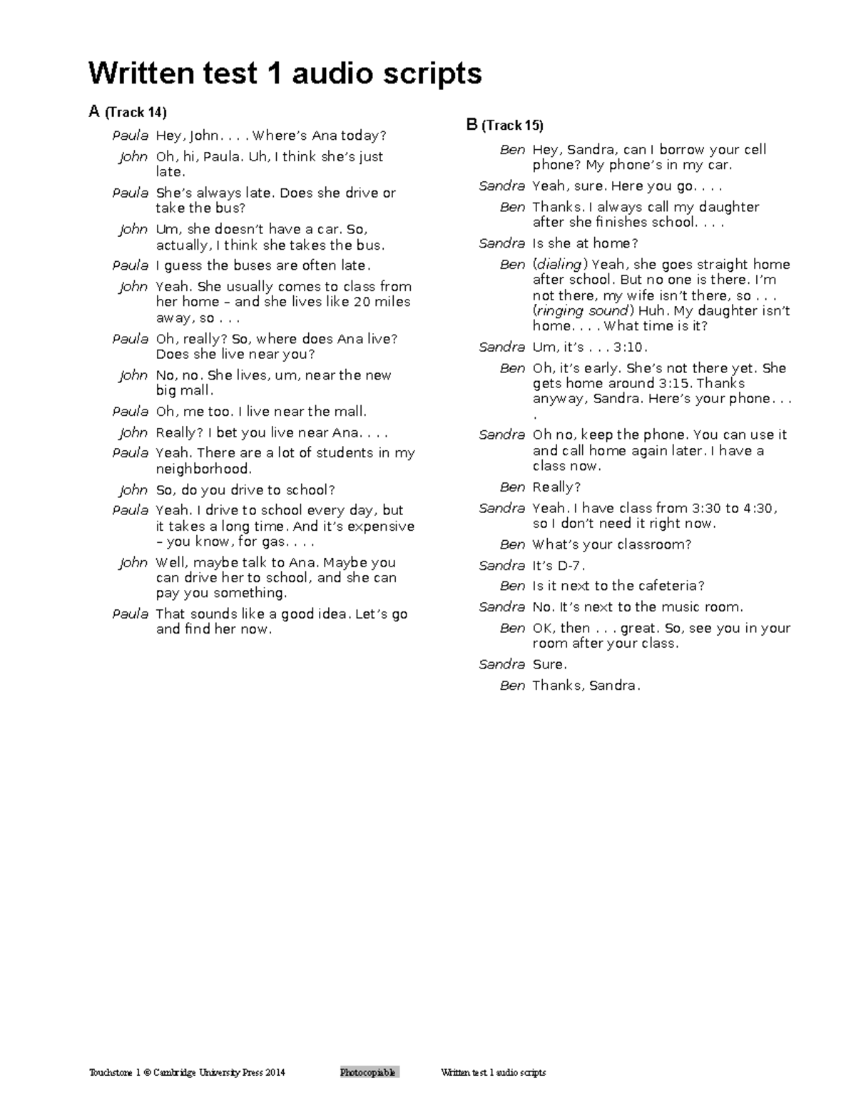 Ts Wt1 As Apuntes Written Test 1 Audio Scripts A Track 14 Paula