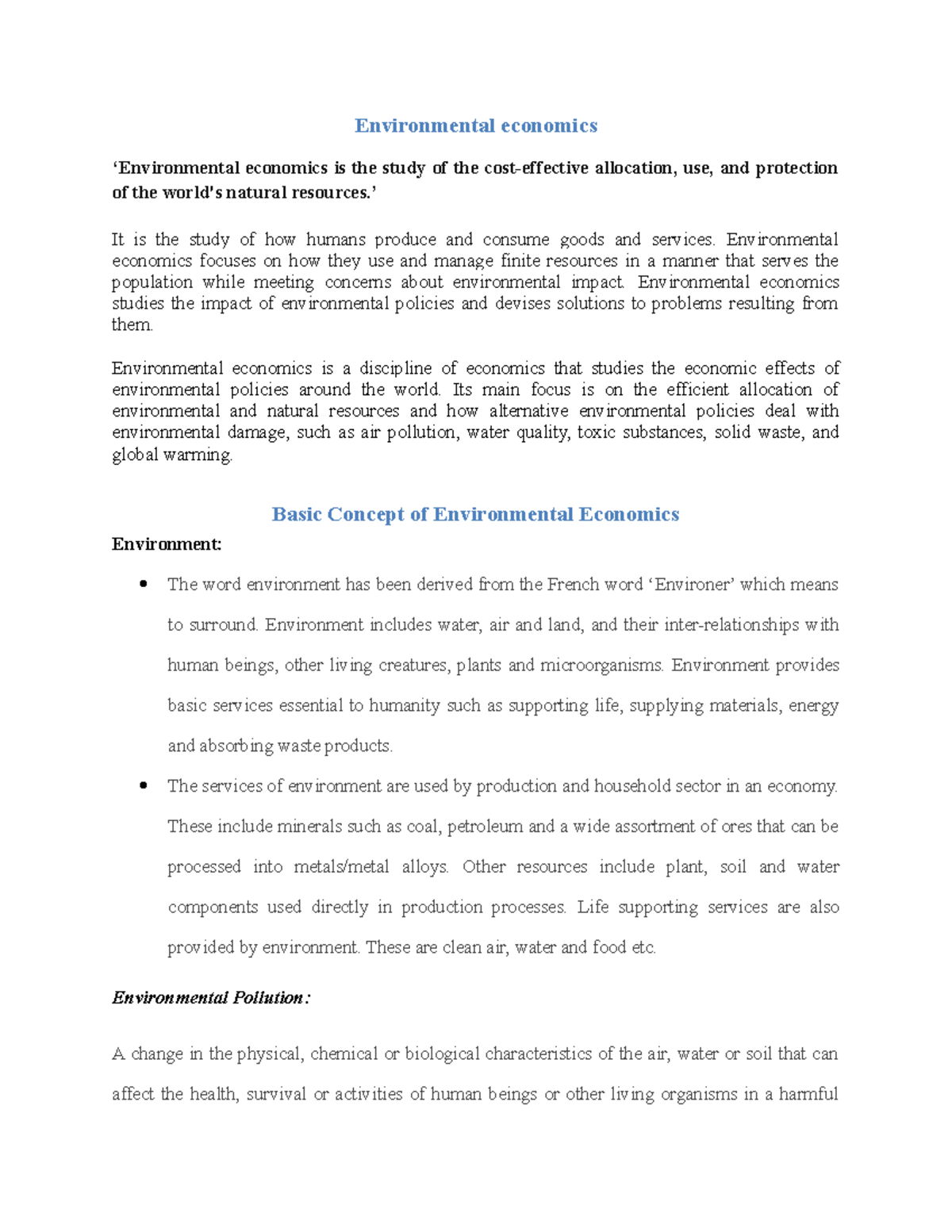 Environmental economics - Environmental economics ‘Environmental ...