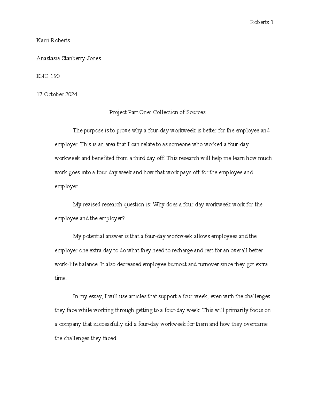7-1 Project - Essay about 4 day work week - Karri Roberts Anastasia ...