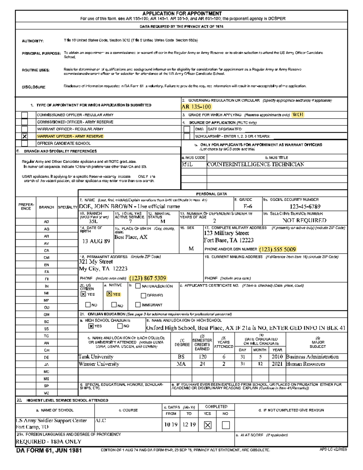 DOE JOHN B - 351L - Sample Packet 20 JUN 2023 - APPLICATION FOR ...