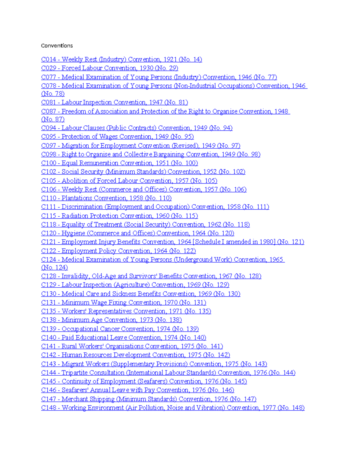 Ilo conventions - detailed - Conventions C014 - Weekly Rest (Industry ...