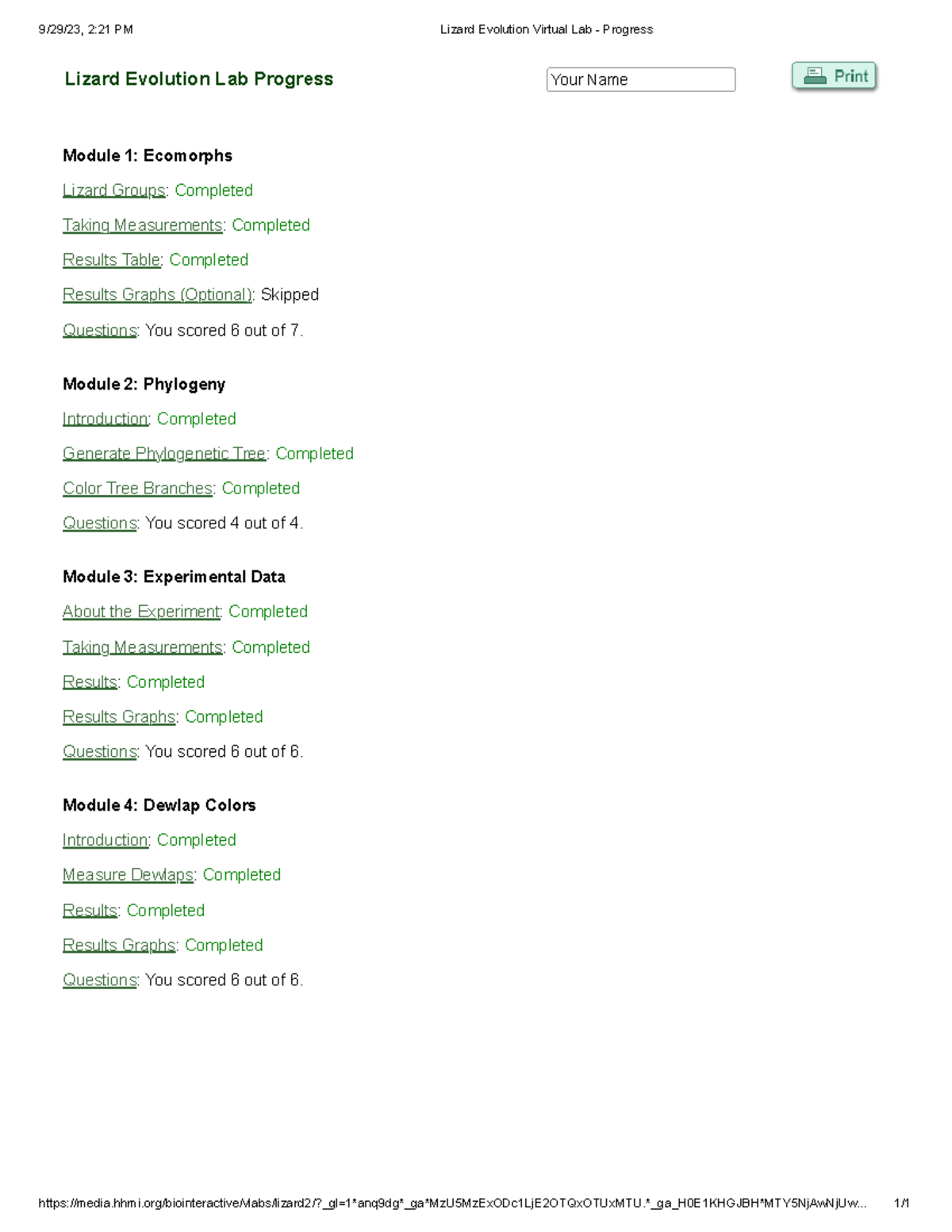 Lizard Evolution Virtual Lab HHMI's Bio Interactive 1 - 9/29/23, 2:21 ...
