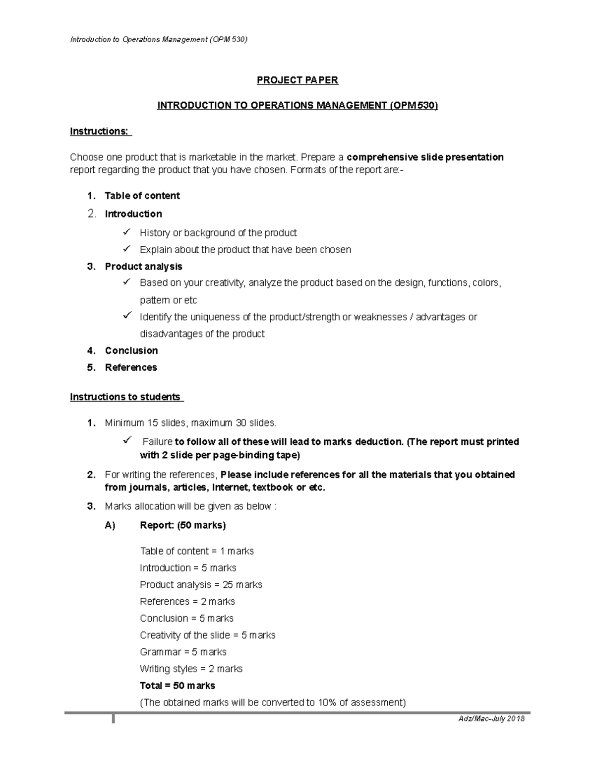 INED - OPM530 - Project Paper -Mac -July 2018 - Introduction to ...