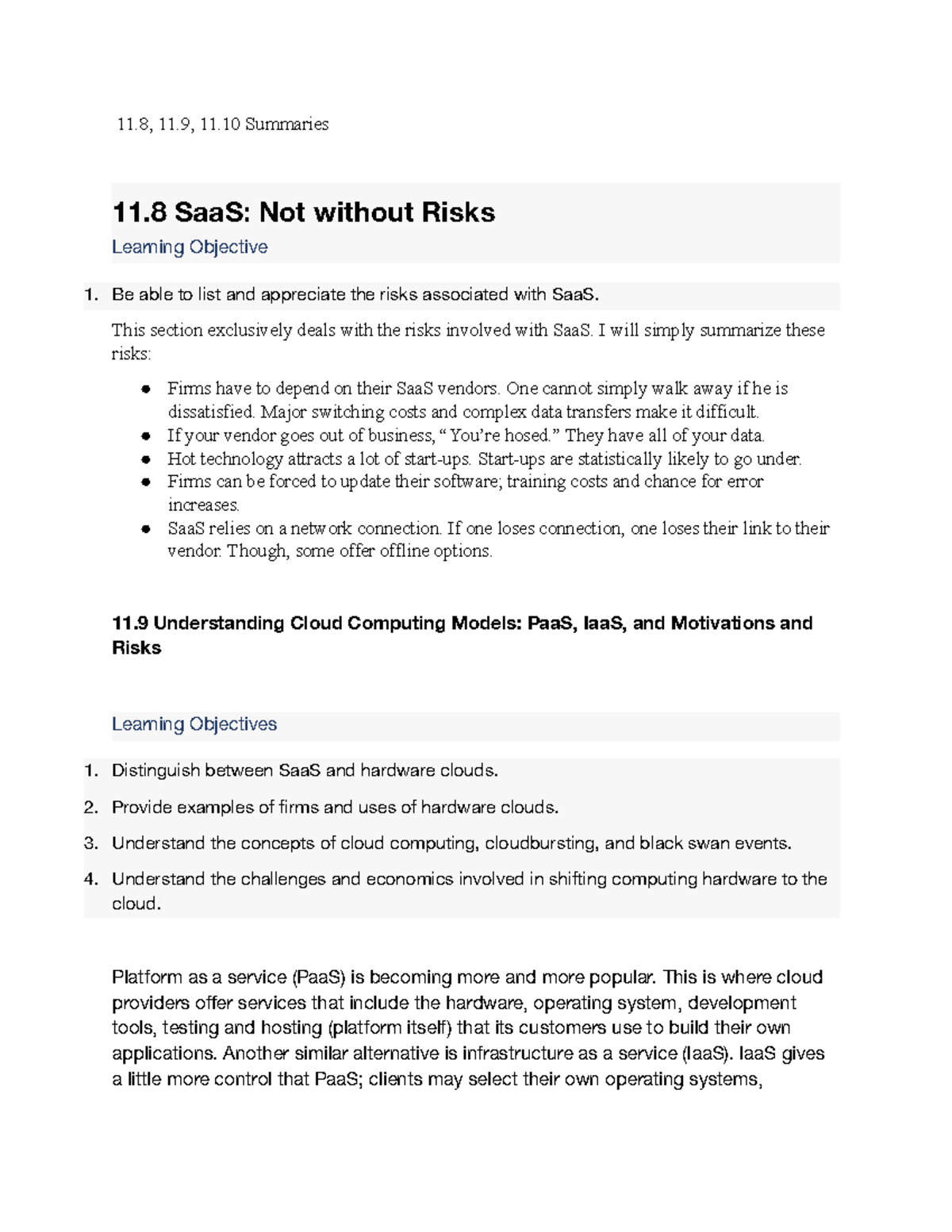 Chapter 11 Summary Lecture Notes 11 11 11 Summaries 11 Saas Not