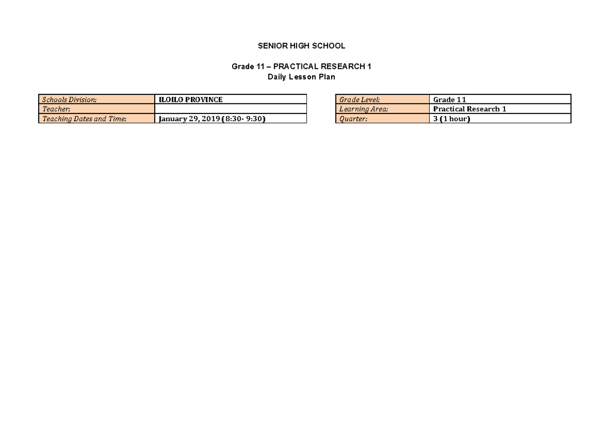 Daily lesson plan research edited - SENIOR HIGH SCHOOL Grade 11 ...