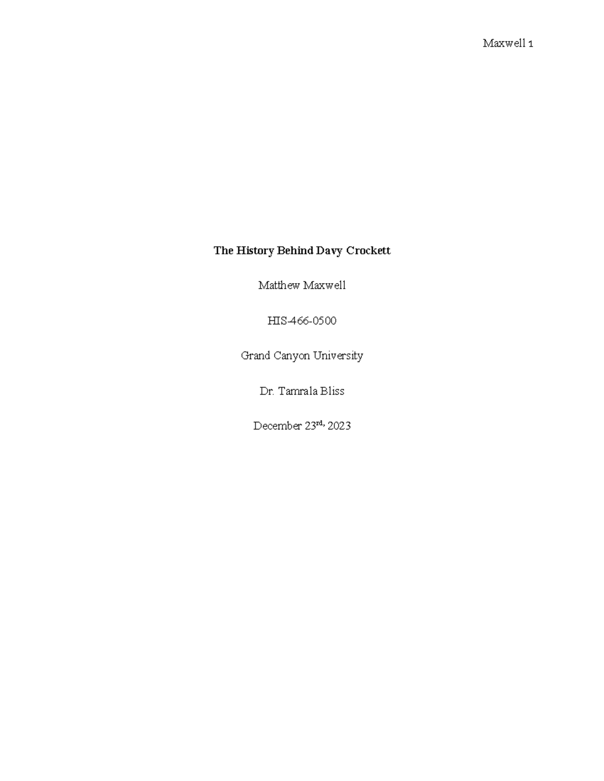 Davy Crockett Research Paper - The History Behind Davy Crockett Matthew ...