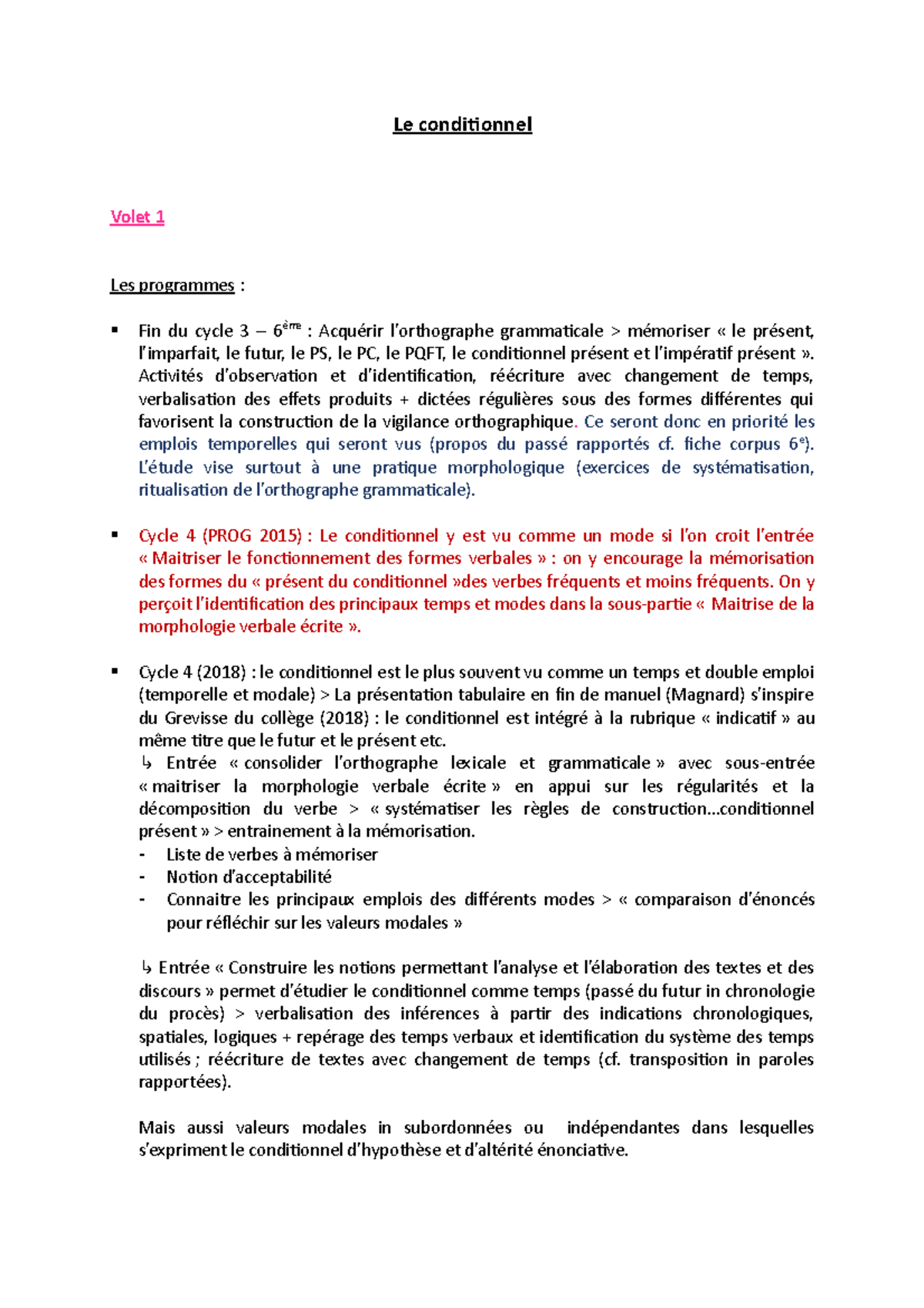 Le conditionnel - Notes de cours 2 - Le condiionnel Volet 1 Les ...