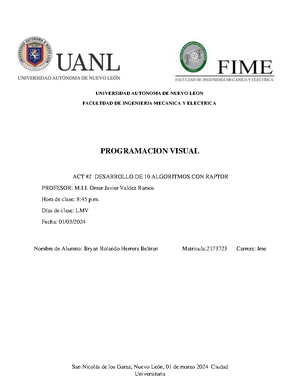 Programacion Visual act02 - UNIVERSIDAD AUTONOMA DE NUEVO LEON FACULTAD DE INGENIERIA MECANICA Y ...