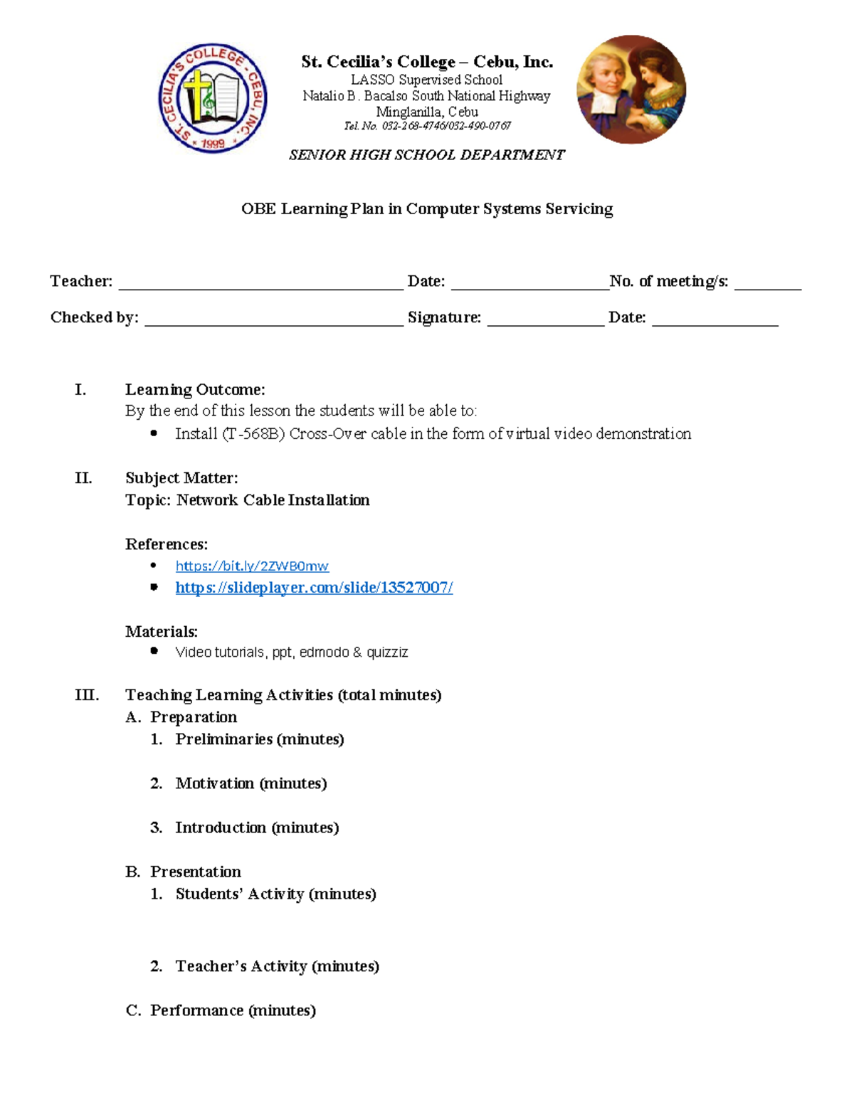 OBE-LP-Template - St. Cecilia’s College – Cebu, Inc. LASSO Supervised ...