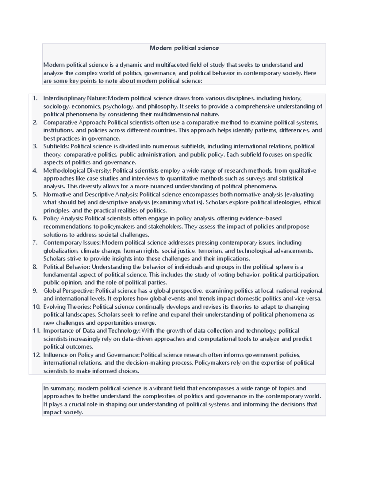 Note on modern political science - Modern political science Modern ...