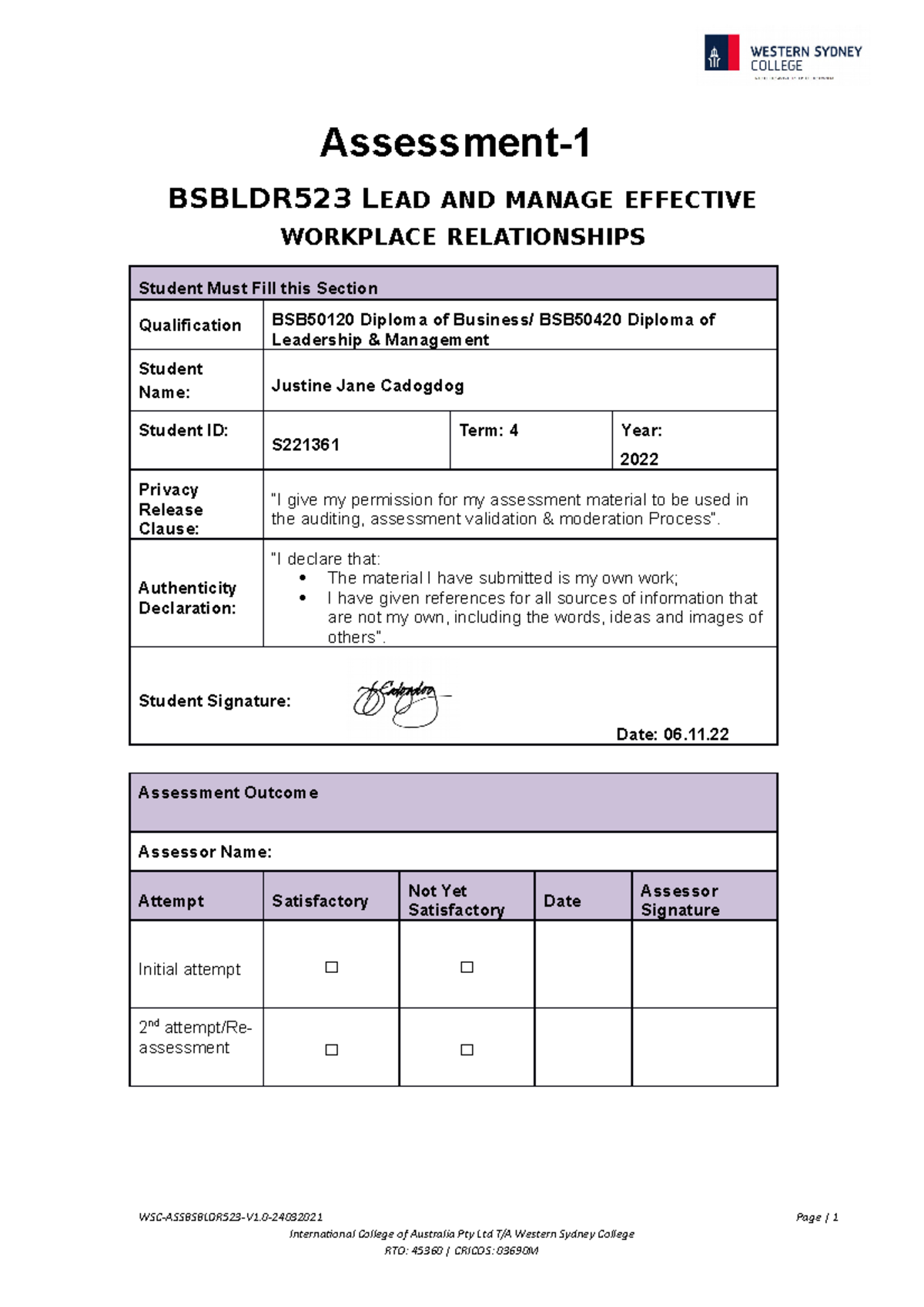 Assessment-Task-1 ( Bsbldr 523) - Assessment- BSBLDR523 LEAD AND MANAGE ...