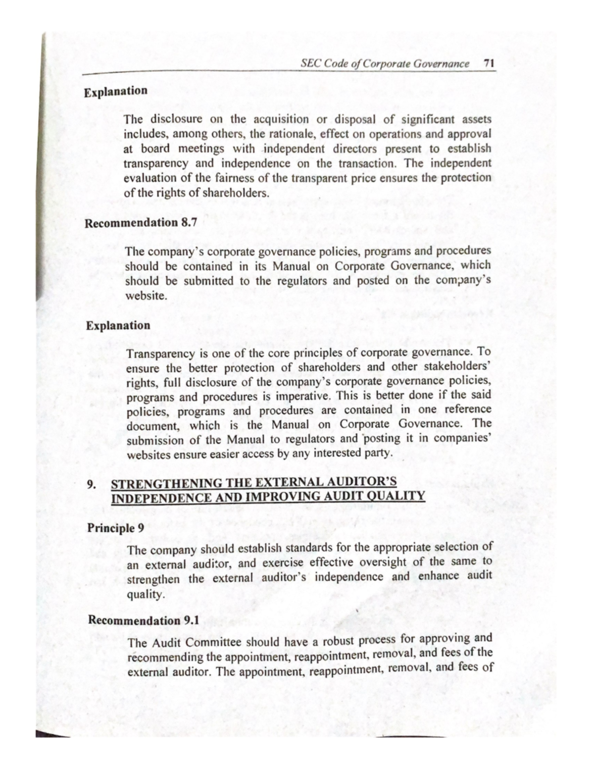 SEC Code of Corporate Governance - Accountancy - Studocu