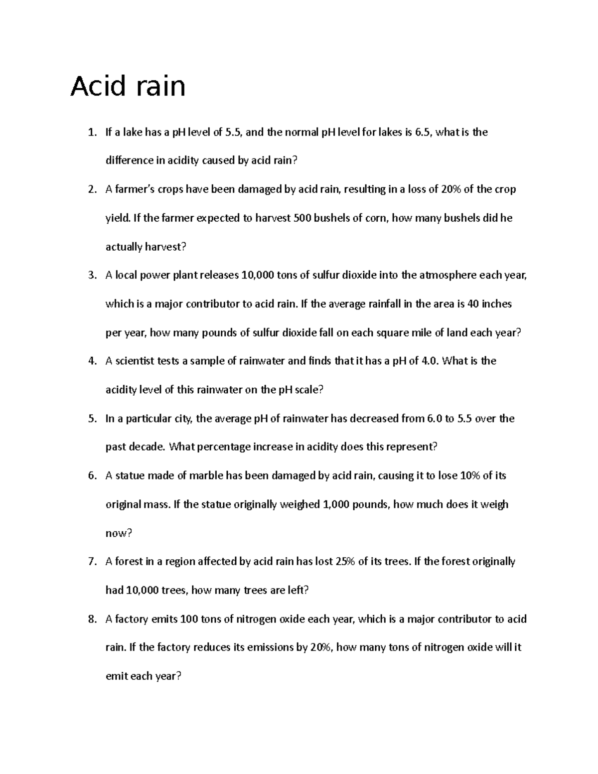 Acid rain - self made worksheet for basic thermodynamics - Acid rain If ...