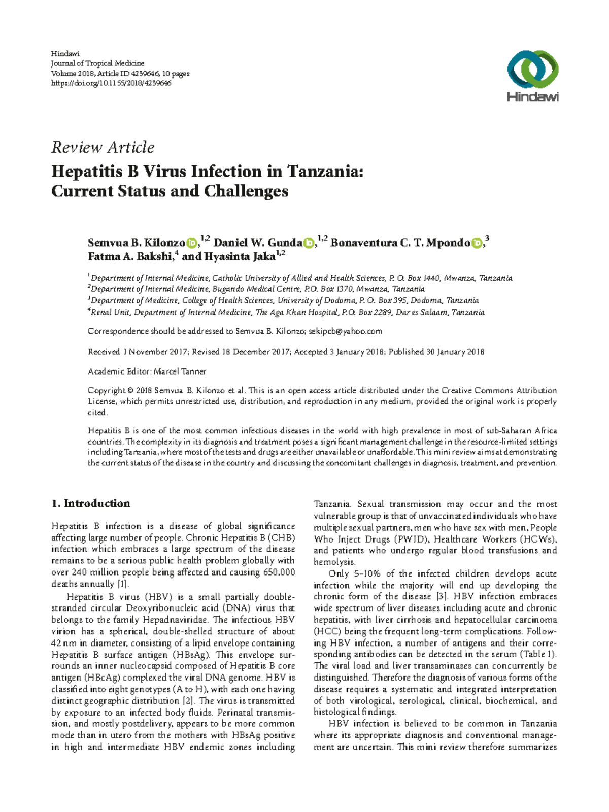 Hbv prevalence in tz - RTYT - Review Article Hepatitis B Virus ...