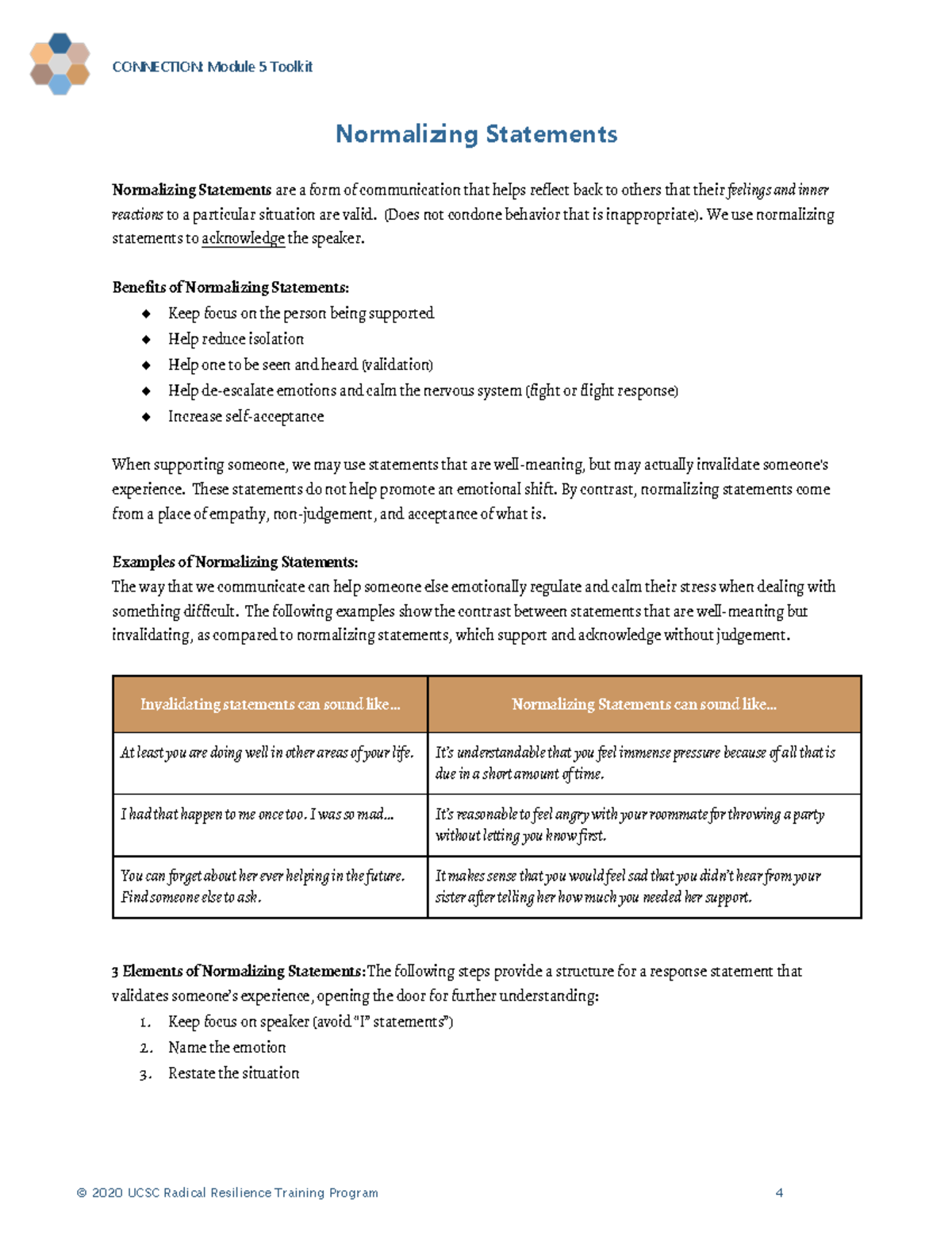 RRTP Module 5 2Normalizing-Statements - CONNECTION: Module 5 Toolkit ...