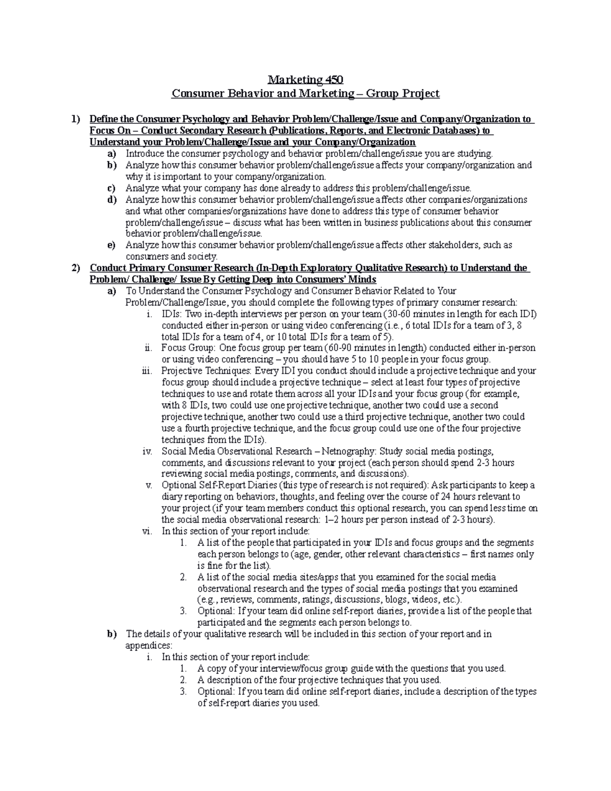 Group Project Guidelines - Marketing 450 Consumer Behavior and ...