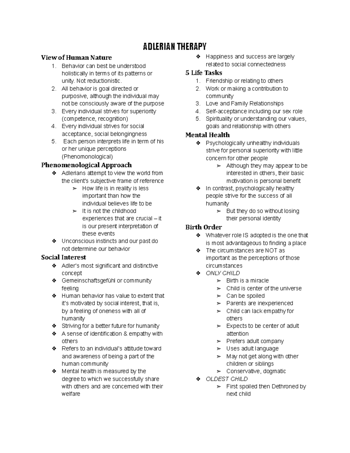 Adlerian Therapy - ADLERIAN THERAPY View of Human Nature Behavior can ...