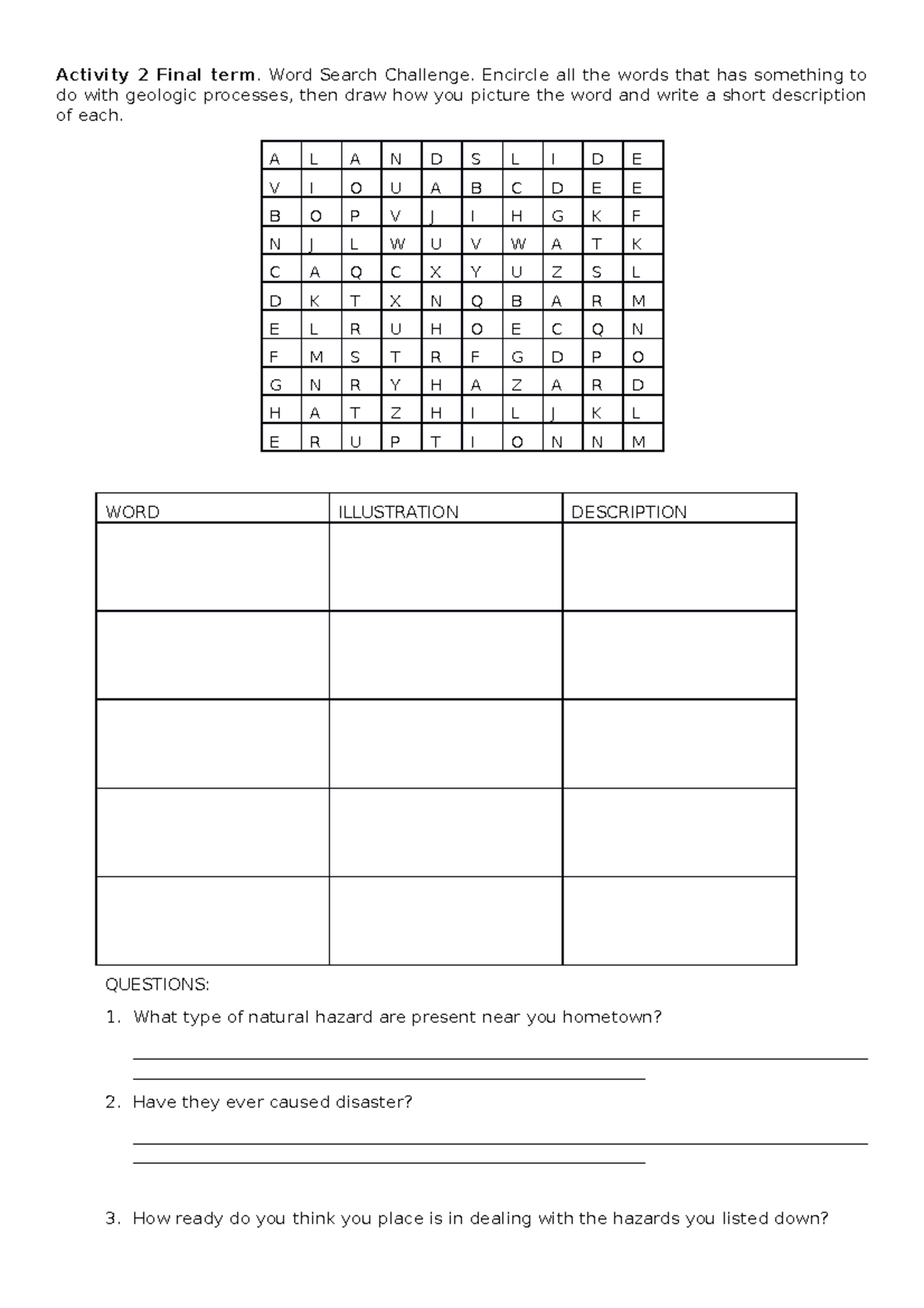 Activity 2 finalterm els - Activity 2 Final term. Word Search Challenge ...