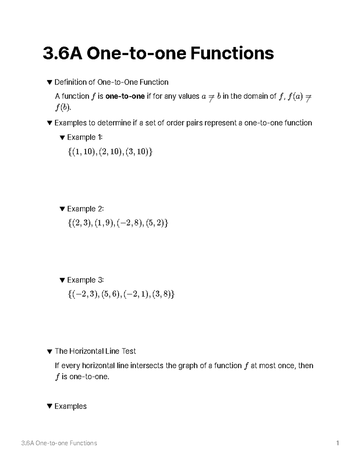 MAC1105-3 one to one functions - 3 One-to-one Functions 1 3 One-to-one ...