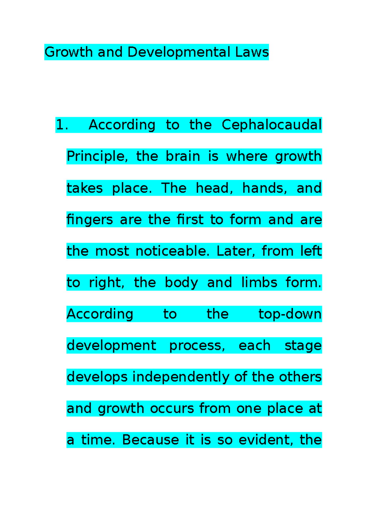 Growth and Developmental Laws - According to the Cephalocaudal ...