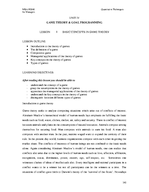 Unit Four Lesson Five Introduction to Operations Research and Linear Programming - MBA-H2040 ...