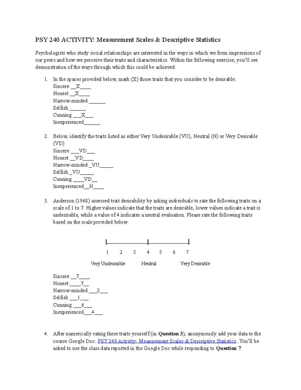 Measurement Scales activity - PSY 240 ACTIVITY: Measurement Scales ...