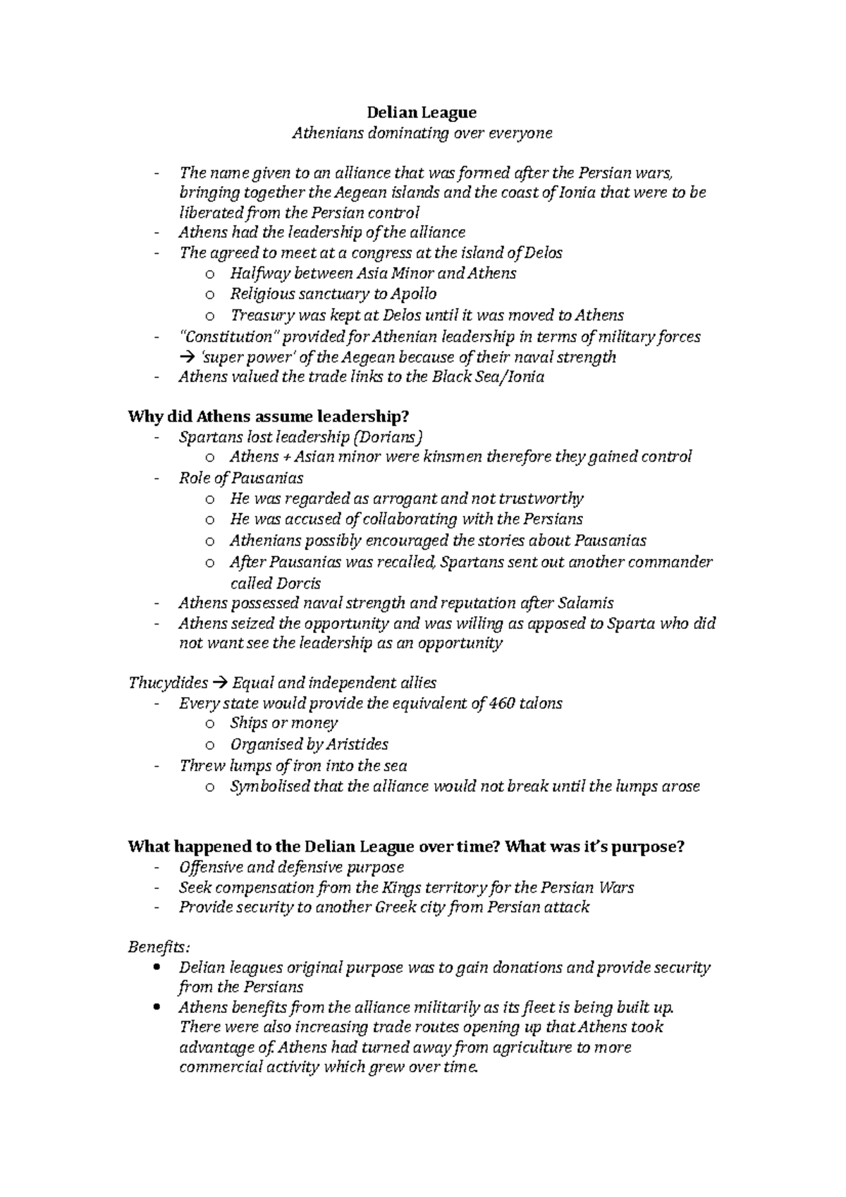 Ancient History Notes - Delian League - Delian League Athenians ...