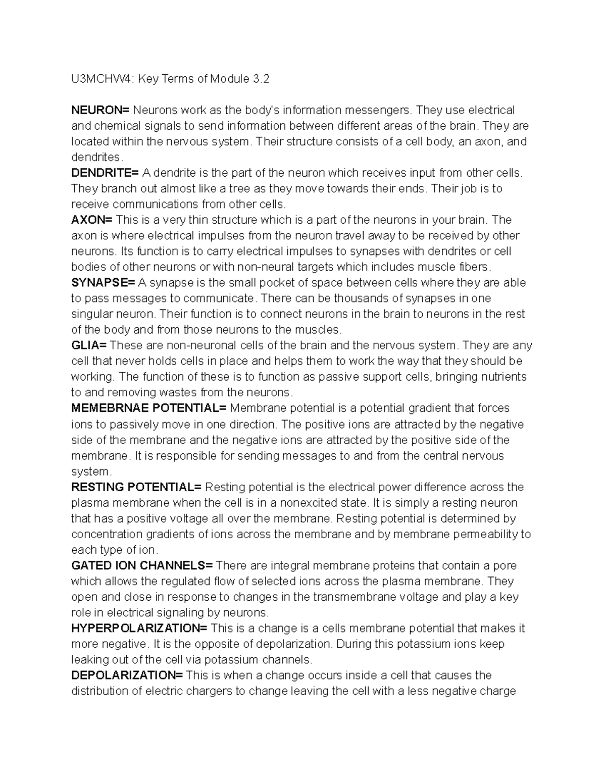 BIO102 Notes 7 - bio learning objectives - U3MCHW4: Key Terms of Module ...