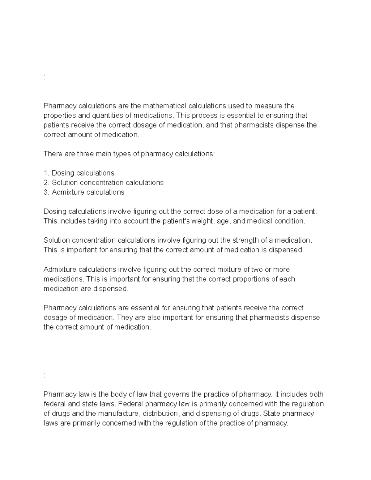 REHAB507 course outline - : Pharmacy calculations are the mathematical ...