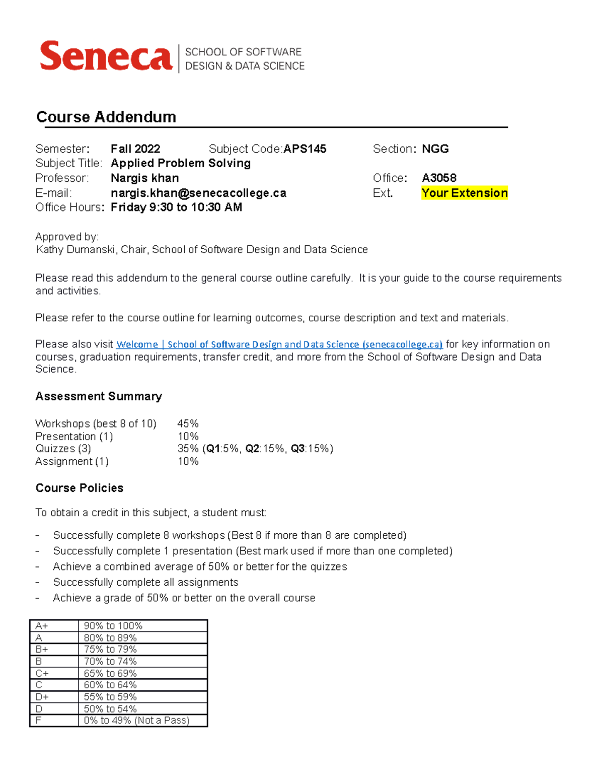 APS145 2227 Master V2 - bdchad - Course Addendum Semester: Fall 2022 ...