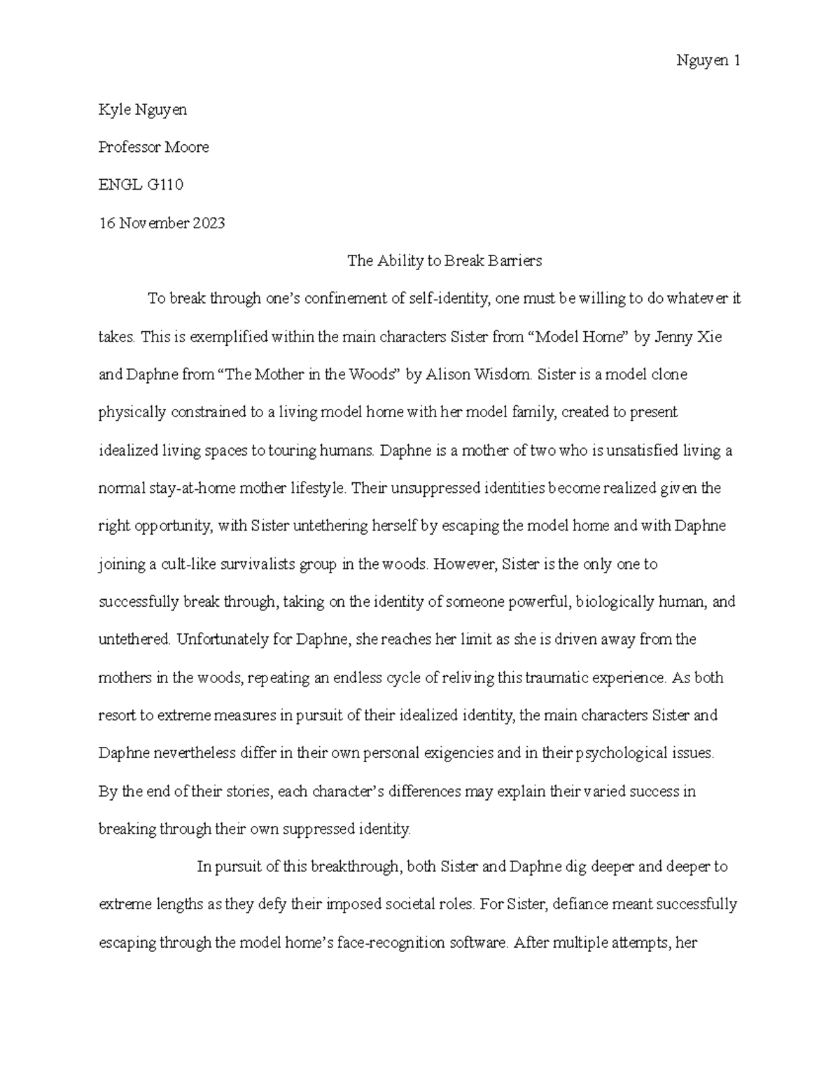 Essay #1 - ENGL G110 - Kyle Nguyen Professor Moore ENGL G 16 November ...
