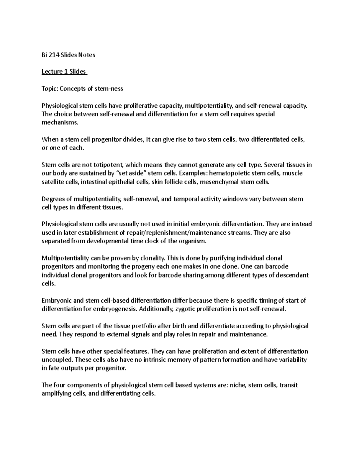 Bi 214 Powerpoint Slide Notes - Bi 214 Slides Notes Lecture 1 Slides ...