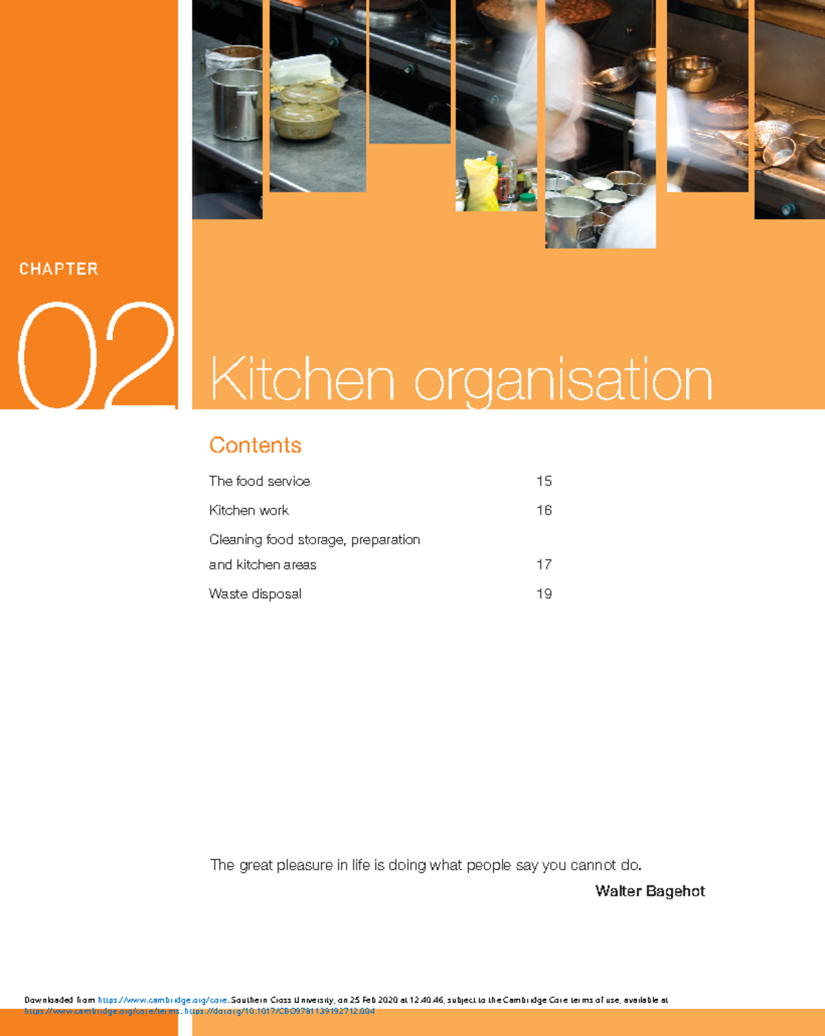02 - Kitchen organisation - Contents The food service 15 Kitchen work ...