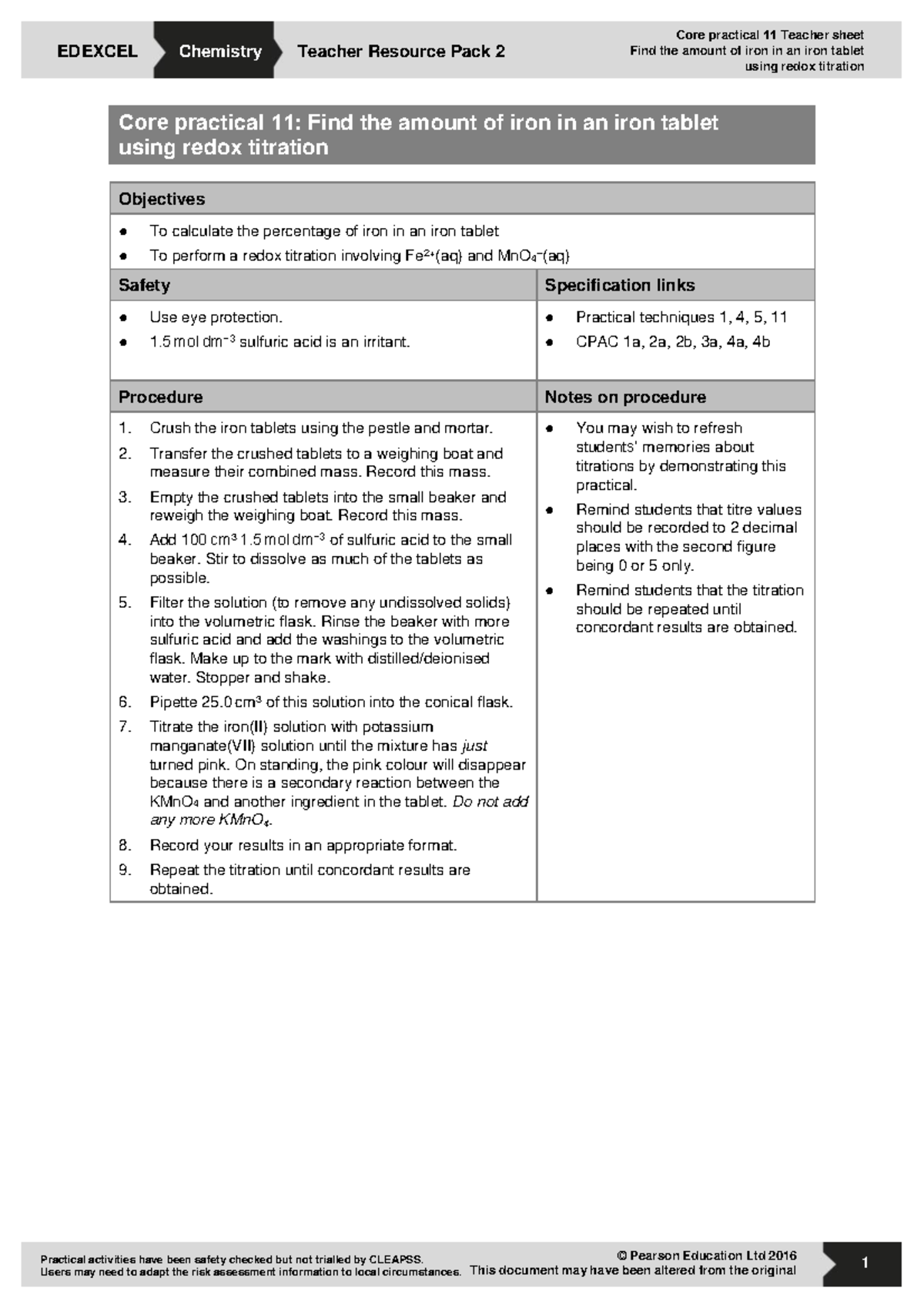 Titration - EDEXCEL Chemistry Teacher Resource Pack 2 © Pearson ...