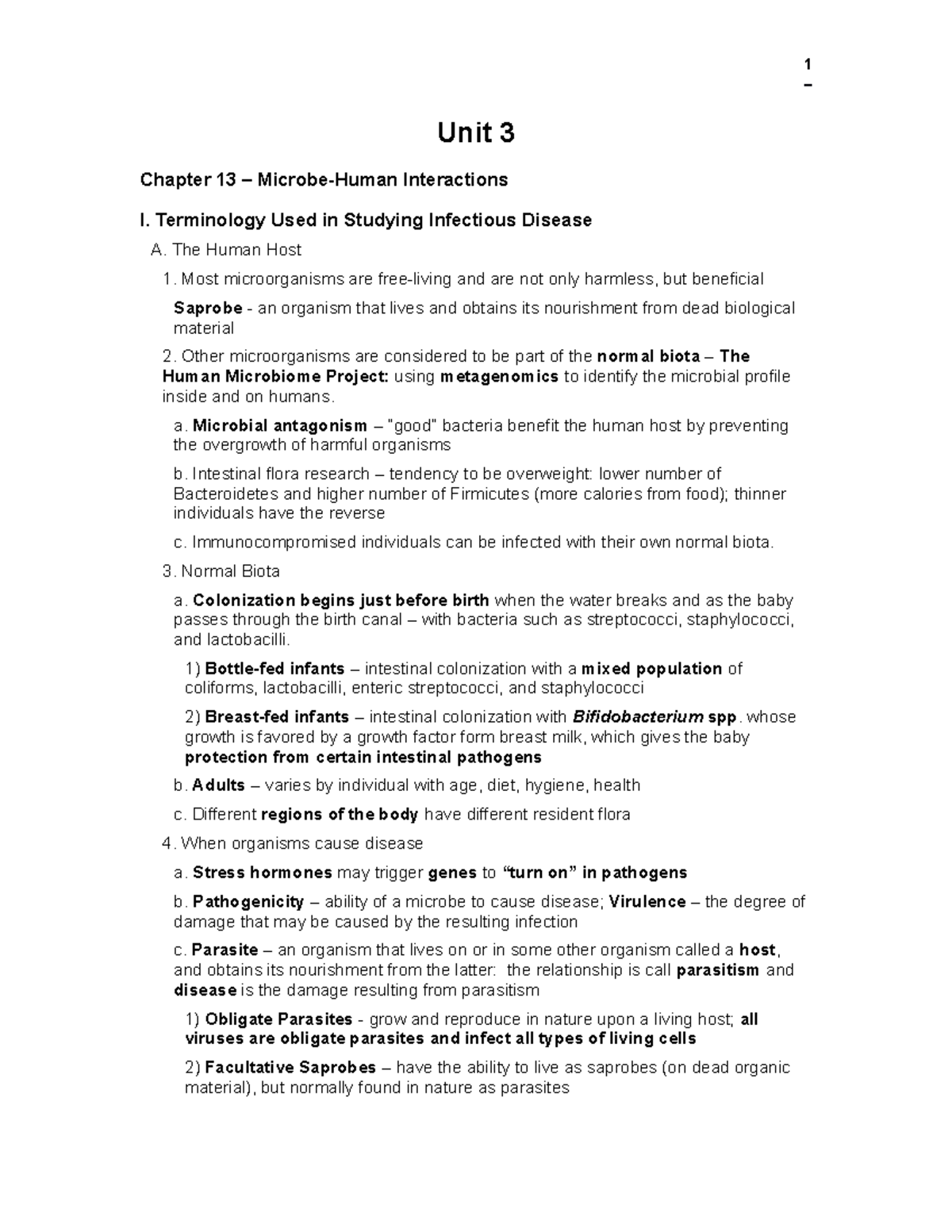 Unit Three(2) - Lecture notes 13-15 - Unit 3 Chapter 13 – Microbe-Human ...