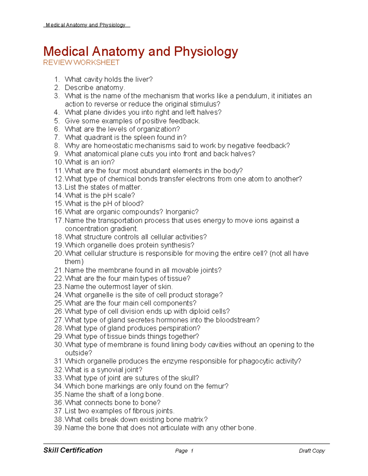 Map Review - Worksheet for anatomy and physiology - Medical Anatomy and ...