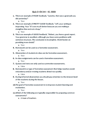 Ch 3-4 ICL 3333 - Ch. 3-4 quiz questions/answers - Quiz 2: Ch 3-4 – ICL ...