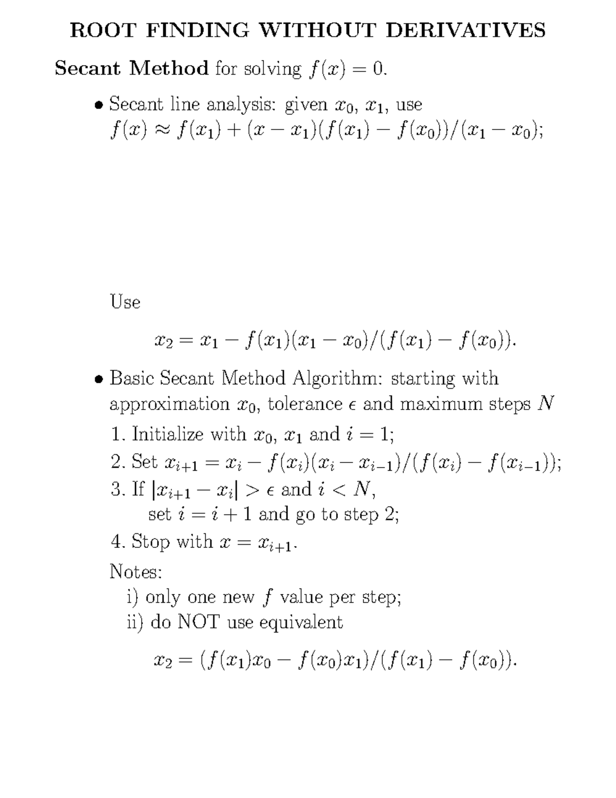 Lecture Notes Lecture 1 Root Finding Without Derivatives Root Finding Without Derivatives