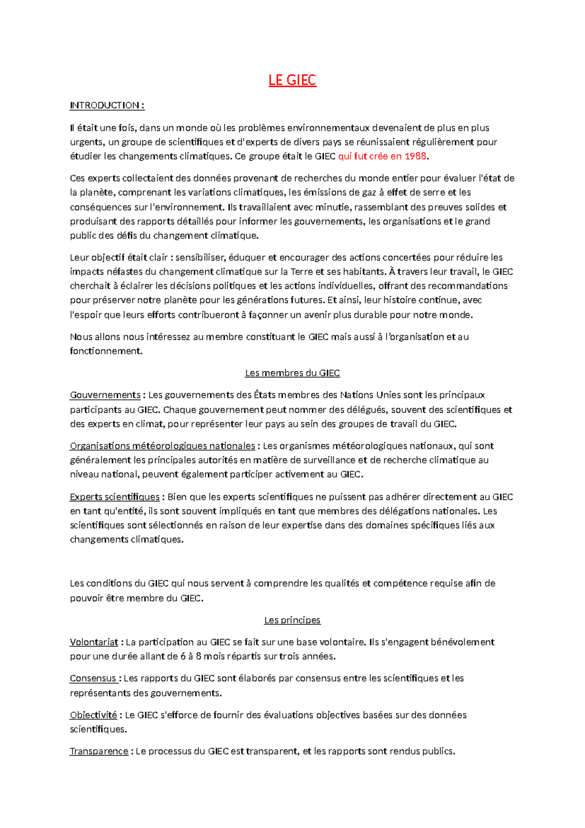 Le giec travail 3 - Bbbbhhh - LE GIEC INTRODUCTION : Il était une fois ...