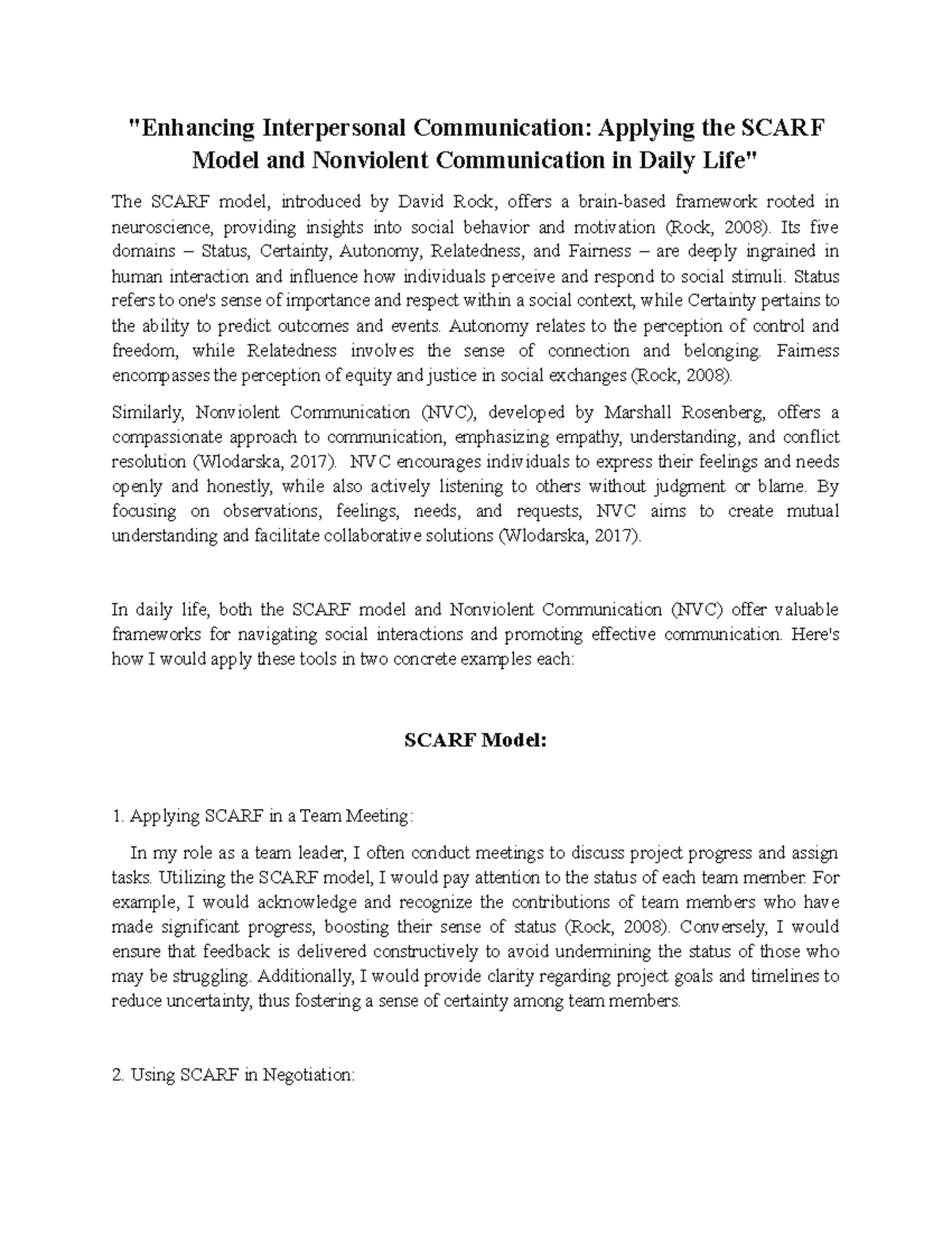 Disc5 - "Enhancing Interpersonal Communication: Applying the SCARF ...