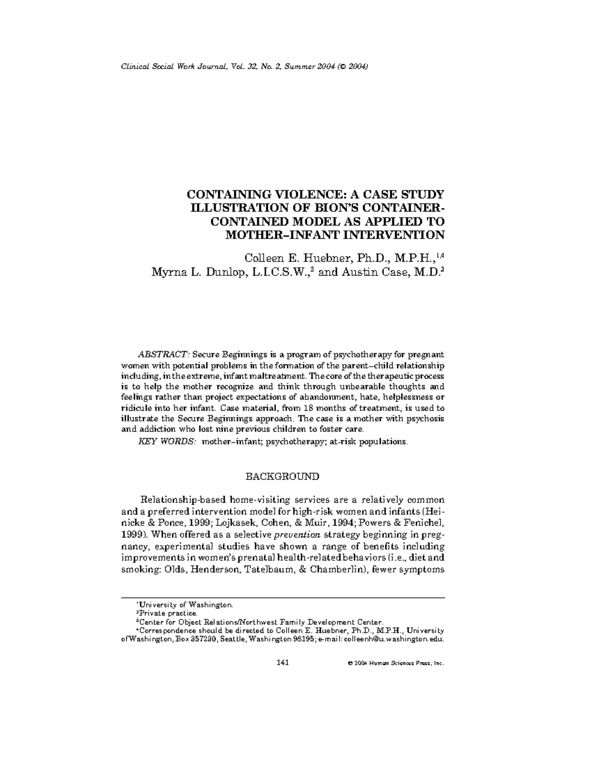 A CASE Study Bion - Clinical Social Work Journal, Vol. 32, No. 2 ...