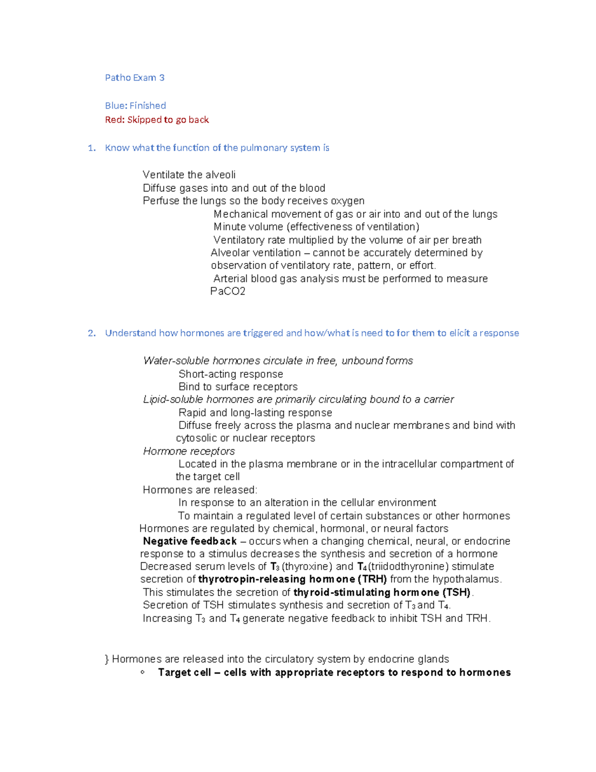 Patho Exam 3 blueprint - Patho Exam 3 Blue: Finished Red: Skipped to go ...