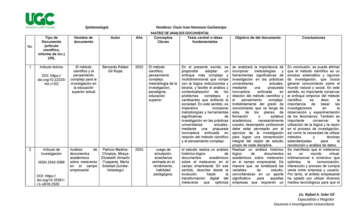 Matriz documental - 2023 Epis - MATRIZ DE ANALISIS DOCUMENTAL No. Tipo ...